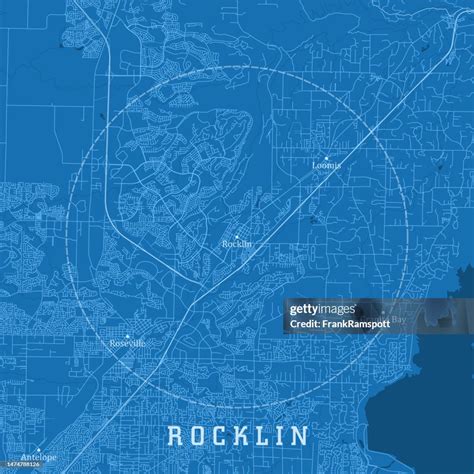 Rocklin Ca City Vector Road Map Blue Text High Res Vector Graphic