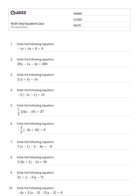 50 Multi Step Equations Worksheets For 7th Grade On Quizizz Free