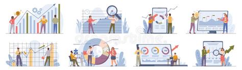 People Working With Big Graphs And Charts Stock Vector Illustration Of Development People