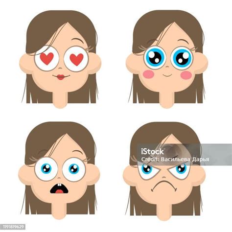 다른 감정 문자의 집합입니다 다양한 얼굴 표정이모티콘 만화 스타일의 벡터 일러스트레이션 귀여운에 대한 스톡 벡터 아트 및 기타 이미지 Istock
