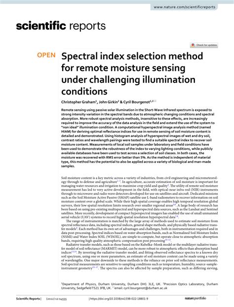 Pdf Spectral Index Selection Method For Remote Moisture Sensing Under
