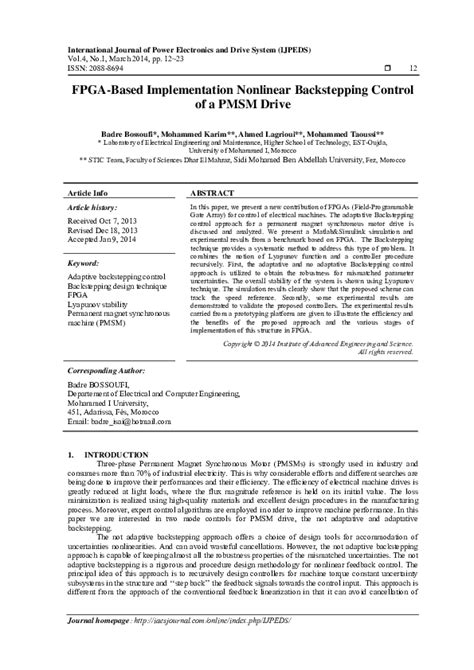 pdf fpga based implementation nonlinear backstepping control of a