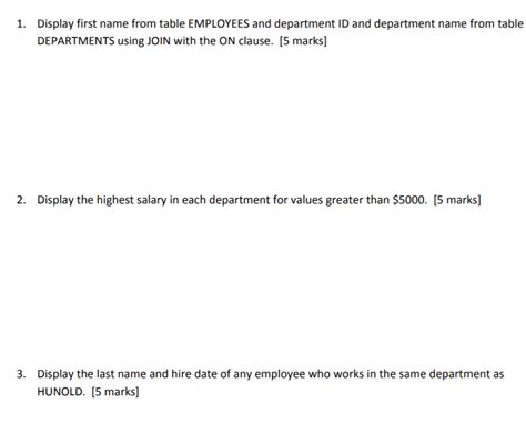 Solved 1 Display First Name From Table Employees And