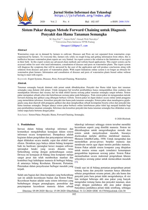 PDF Sistem Pakar Dengan Metode Forward Chaining Untuk Diagnosis Penyakit Dan Hama Tanaman Semangka