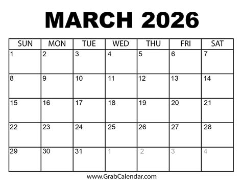March 2026 Calender Printable Calendar