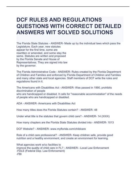 Dcf Rules And Regulations Questions With Correct Detailed Answers Wit Solved Solutions Fl Dcf