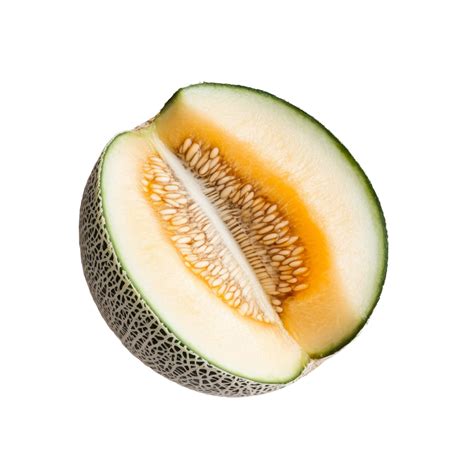 Freshly Cut Melon Showcasing Rich Orange Flesh And Seeds On A Clean