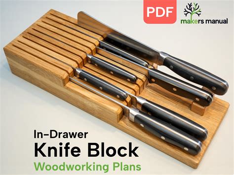 Diy Knife Block In Drawer Organizer Digital Woodworking Plans Etsy