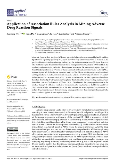 Pdf Application Of Association Rules Analysis In Mining Adverse Drug Reaction Signals