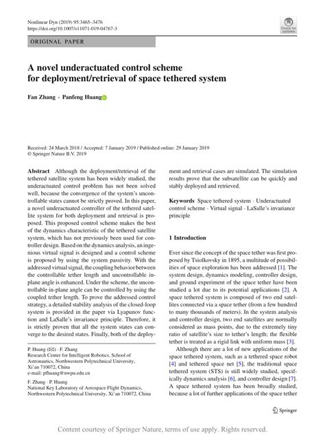 A Novel Underactuated Control Scheme For Deploymentretrieval Of Space