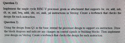 Solved Question Implement The Single Cycle RISC V Chegg Com
