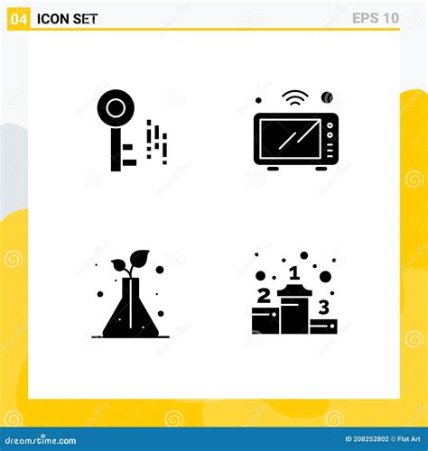 Modern Set Of 4 Solid Glyphs And Symbols Such As Internet Flask Internet Oven Achievement