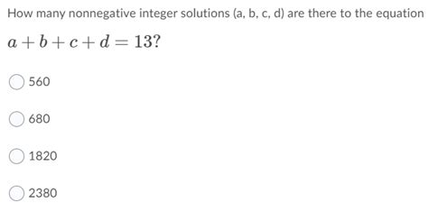 solved how many nonnegative integer solutions a b c d