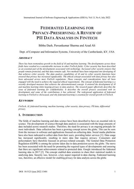 Federated Learning For Privacy Preserving A Review Of Pii Data Analysis In Fintech Pdf
