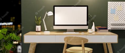Premium Photo Modern Contemporary Home Office Workspace With Pc Desktop Computer Mockup Over
