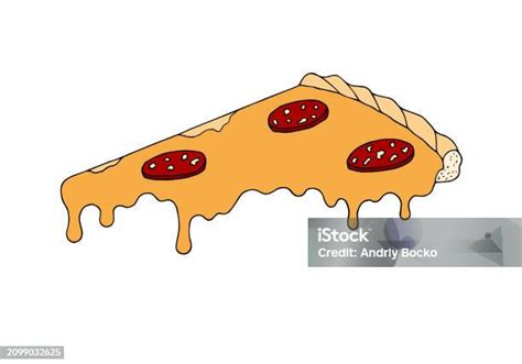 소시지와 치즈 녹인 치즈 치즈가 흘러내리는 피자 한 조각 손으로 그렸습니다 자유형 그리기 낙서 스케치 개요 가공육에 대한 스톡 벡터 아트 및 기타 이미지 Istock