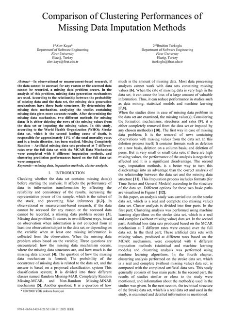 Pdf Comparison Of Clustering Performances Of Missing Data Imputation