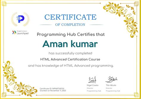 Aman Kumar On Linkedin I Got Certificate Of Html Advanced