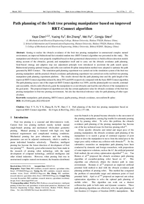 Pdf Path Planning Of The Fruit Tree Pruning Manipulator Based On