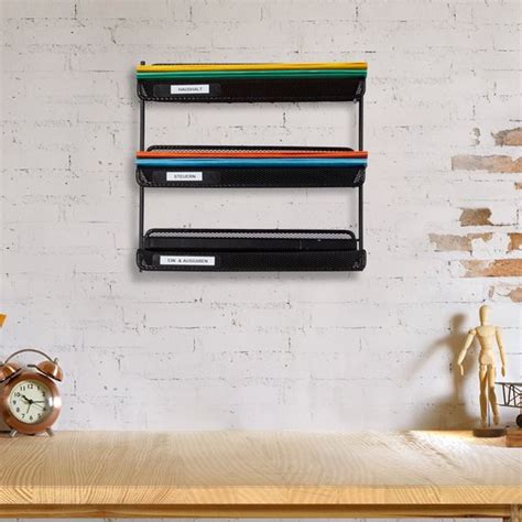 Relaxdays 4x Brievenbak Metaal Zwart Sorteerrek Postvak Wandmontage 3 Vakken