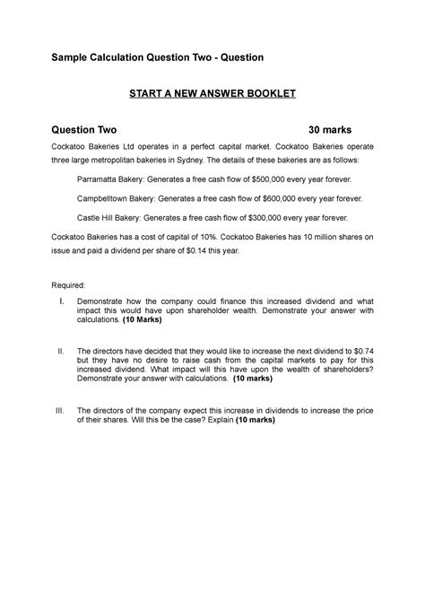 Finc 2012 Sample Calculation Question Two Question Sample Calculation Question Two Finc 2012 Sample Calculation Question Two Question Sample Calculation Question Two