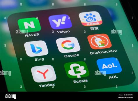 Google Search Bing NAVER Yahoo Baidu DuckDuckGo Yandex Ecosia AOL App Icon On Screen