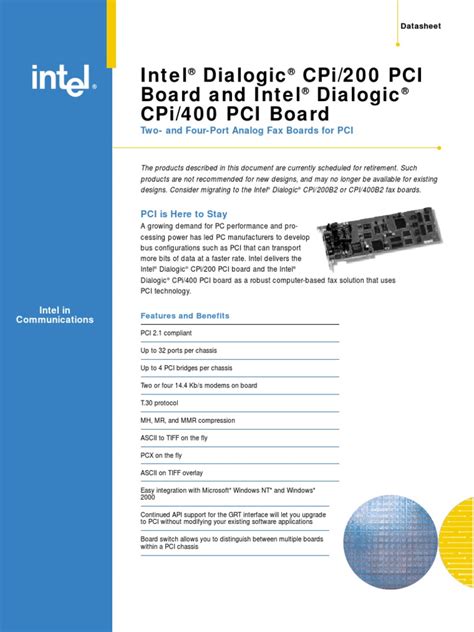Dialogic Cpi Series Datasheet Pdf Fax Microsoft Windows