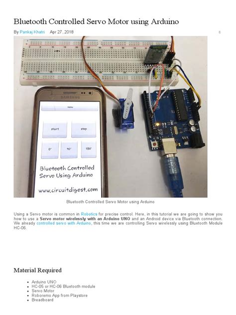 Bluetooth Controlled Servo Motor Using Arduino Pdf Bluetooth Arduino