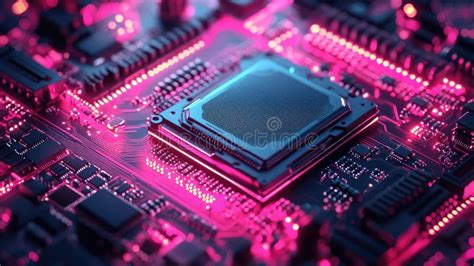 Realistic Digital Illustration Of Computer Motherboard With Chip Processor And Semiconductor