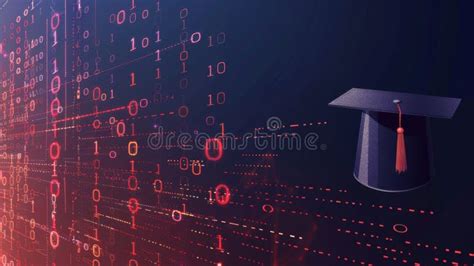 a graduation cap cast against a backdrop of glowing binary code