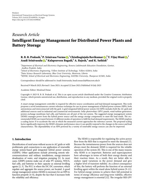 PDF Intelligent Energy Management For Distributed Power Plants And Battery Storage