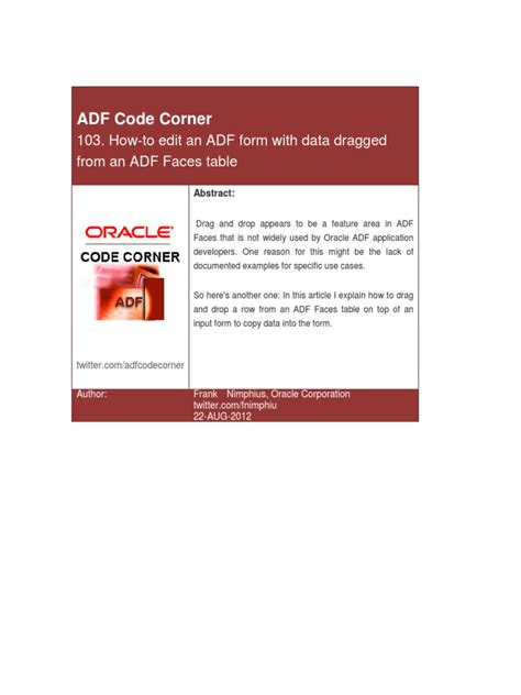 Adf Code Corner 103 How To Edit An Adf Form With Data Dragged From An