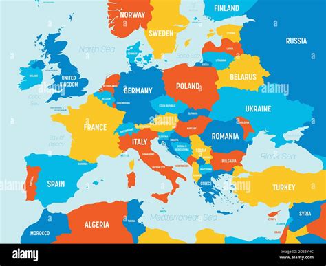 Carte De Leurope 4 Couleurs Vives Carte Politique Détaillée Du Continent Européen Avec