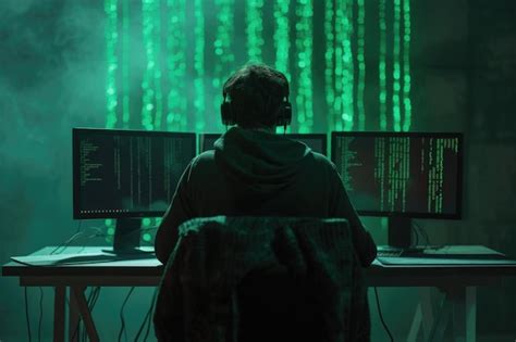 Premium Photo Alone Hacker Surrounded By Green Code In Dark Cyber Space