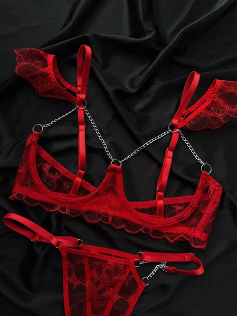 Open Cup Bras Open Cup Lingerie Open Lingerie Set Open Red Panties