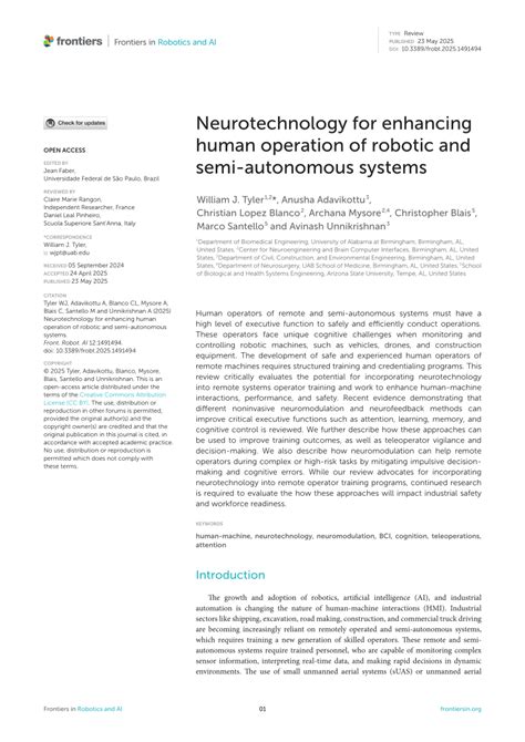 Pdf Neurotechnology For Enhancing Human Operation Of Robotic And Semi Autonomous Systems