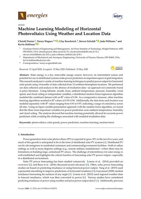 PDF Machine Learning Modeling Of Horizontal Photovoltaics Using