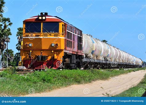 Tanker Train By Diesel Locomotive On The Railway Stock Image Image Of