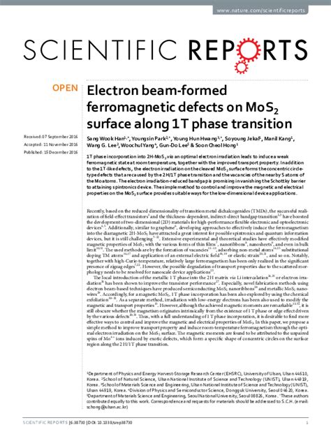 Pdf Electron Beam Formed Ferromagnetic Defects On Mos2 Surface Along