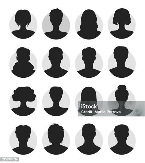 추상적인 여성 및 남성 얼굴 없는 초상화 아바타 또는 익명 프로필 여자와 남자의 얼굴 실루엣 아이콘의 집합입니다 벡터 일러스트 레이 션 0명에 대한 스톡 벡터 아트 및 기타