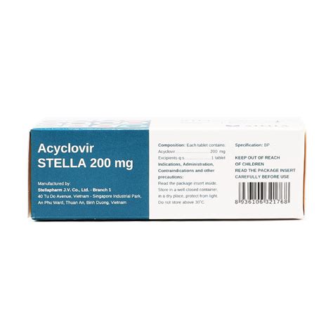 Thuốc Viên Nén Acyclovir 200mg Stella điều Trị Nhiễm Virus Herpes