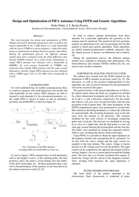 Pdf Design Of A Pifa Antenna Using Fdtd And Genetic Algorithms