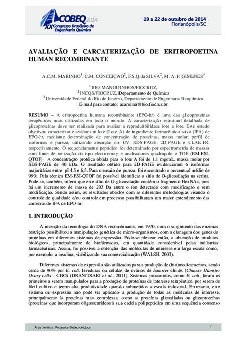 Pdf Avaliação E Carcaterização De Eritropoetina Human Recombinante