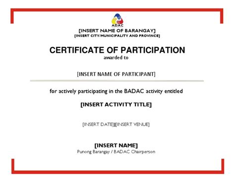 Badac Certificate Of Participation Template Pdf