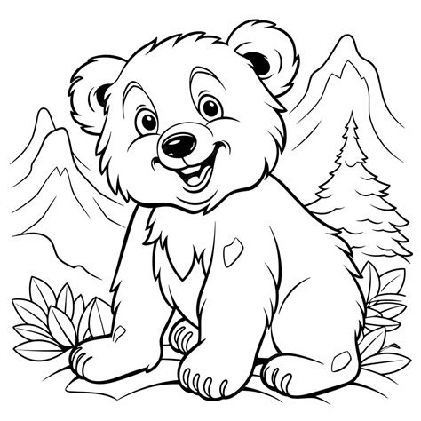아이들을 위한 귀여운 새 색칠 페이지 손으로 그린 곰 개요 그림 흑백 프리미엄 벡터