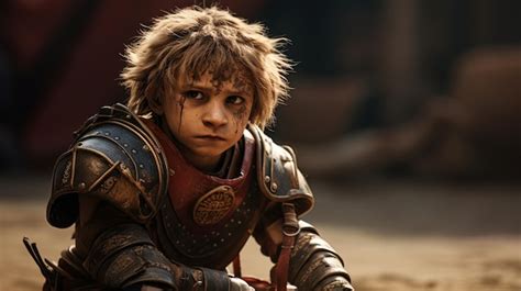 Premium Photo A Small Gladiator In The Arena With Sand And A Toy Lion