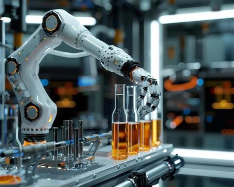 A Robotic Arm Conducting Experiments In A Biotechnology Lab High Precision Equipment Premium