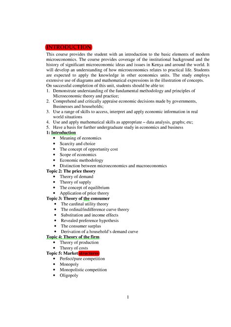 Microeconomics Introduction This Course Provides The Student With An