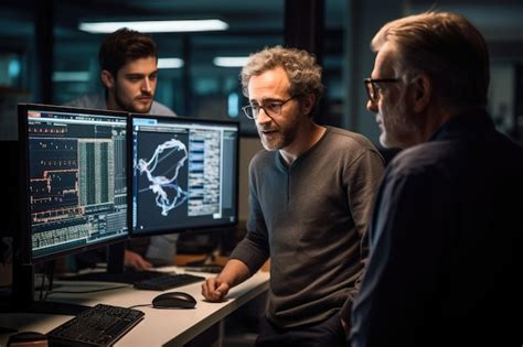 Premium Photo Senior Programmer And Young Programmer Working On The