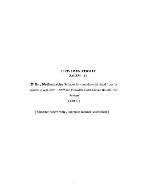 Periyar University Salem 11 Msc Mathematics Syllabus